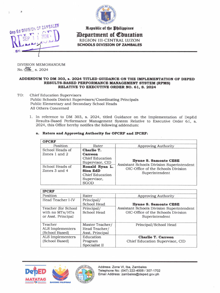 DM No. 386, S. 2024 - Addendum To DM No. 303, S. 2024 Titled Guidance ... DM No. 386, S. 2024 - Addendum To DM No. 303, S. 2024 Titled Guidance ...
