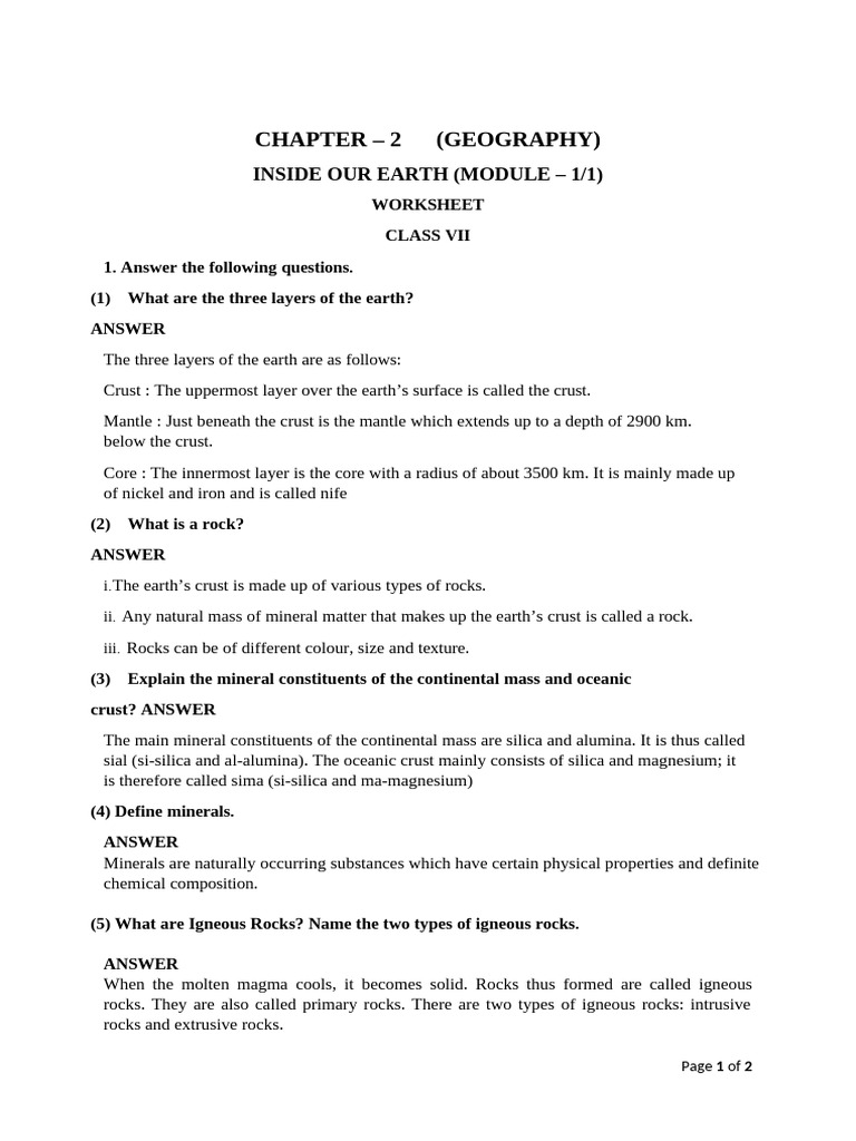 Vii Geo L02 M01 Inside Our Earth Worksheet | PDF