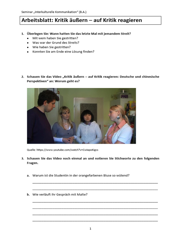 Arbeitsblatt Kritik | PDF