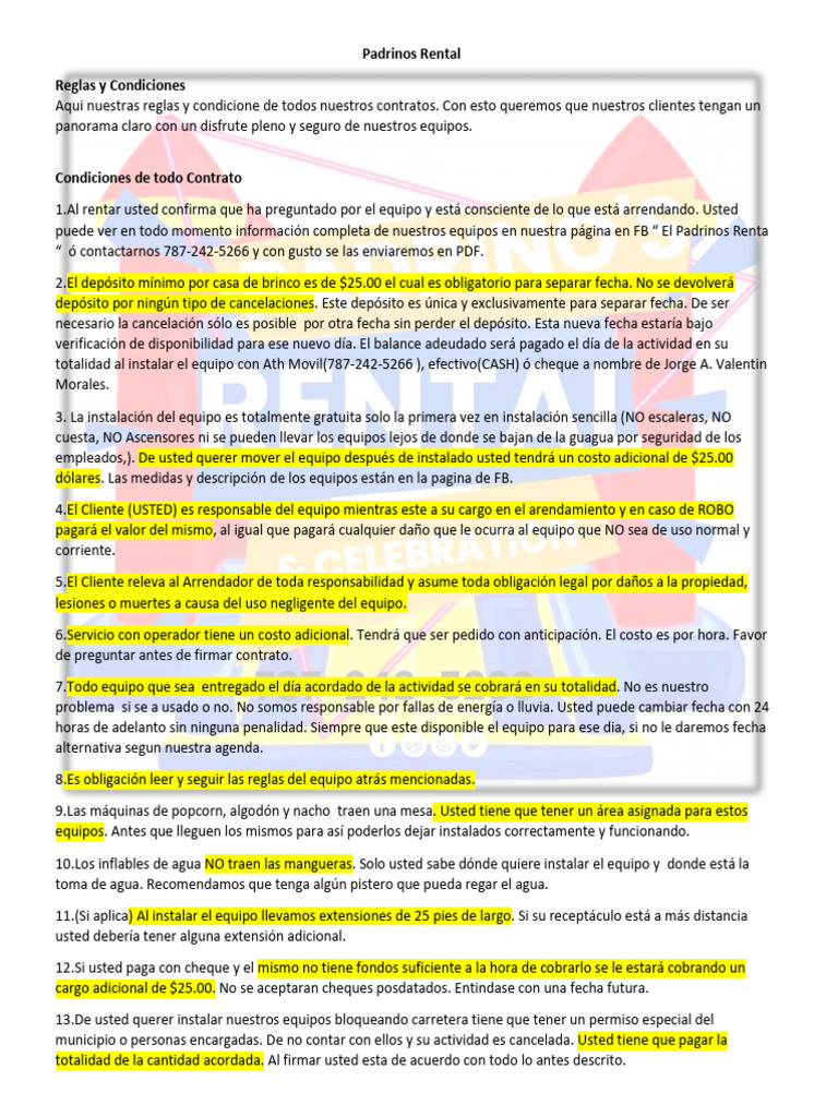 Relevo de responsabilidad, reglas y equipo | PDF