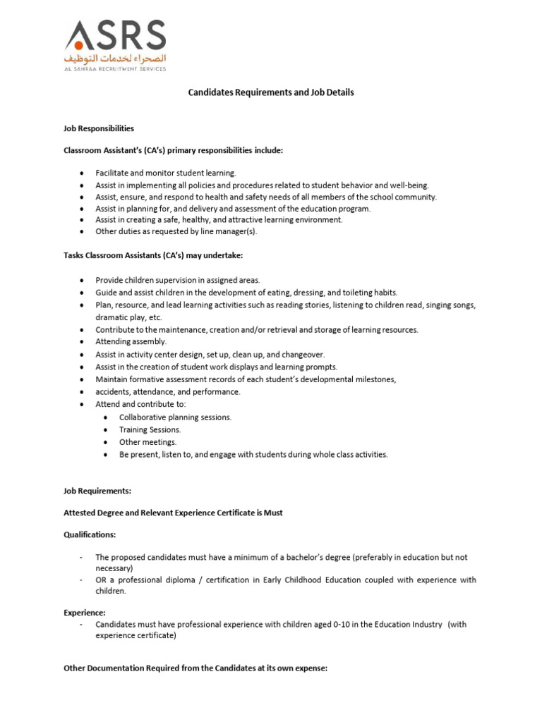 Job Details and Requirements | PDF