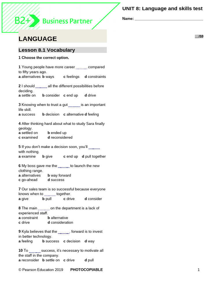 BP B2+ Tests Unit 8 | PDF