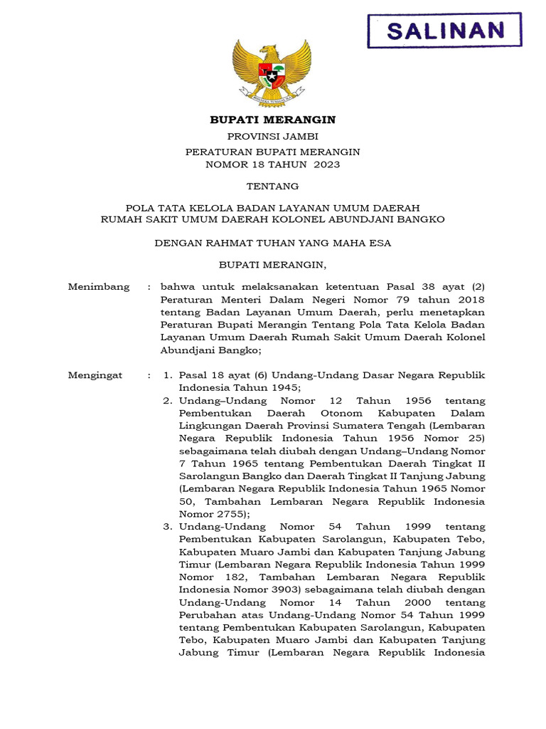 Perbup NO. 18 Tahun 2023 | PDF