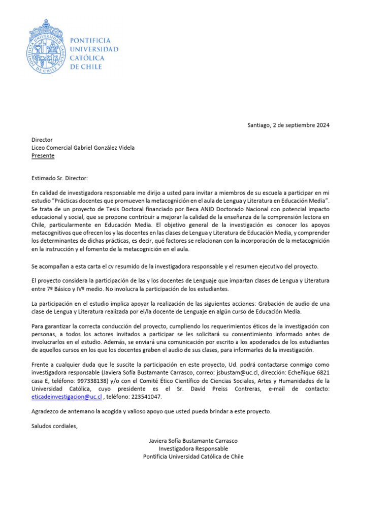 Carta Director Liceo González Videla | PDF