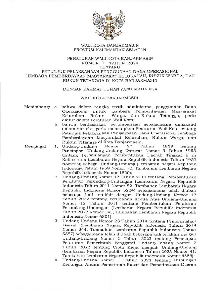 Perwal No 8 Tahun 2024 | PDF