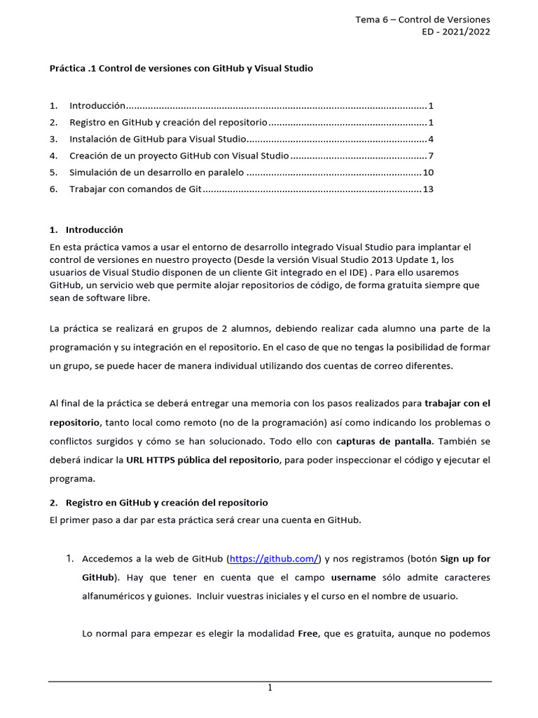 Práctica Control de Versiones Visual Studio (1) Control Versiones | PDF