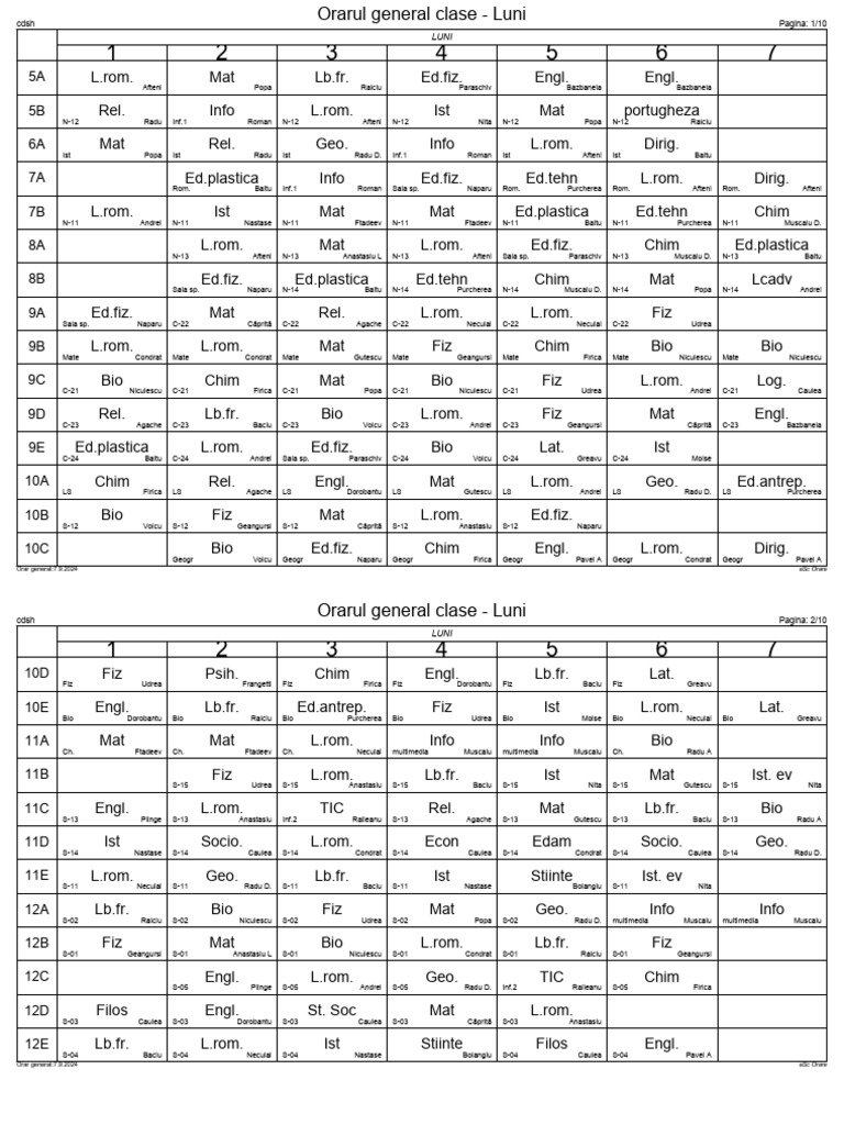 Orar 2024 - 9 Sept | PDF