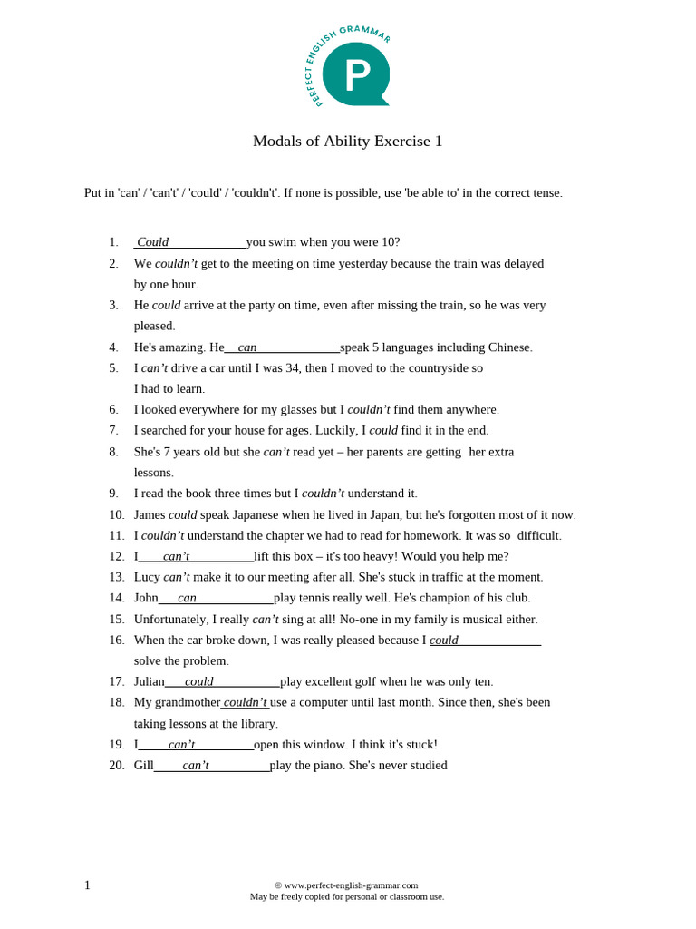 Modals - of - Ability Can - Could - (Be Able To) | PDF | Language Arts ...