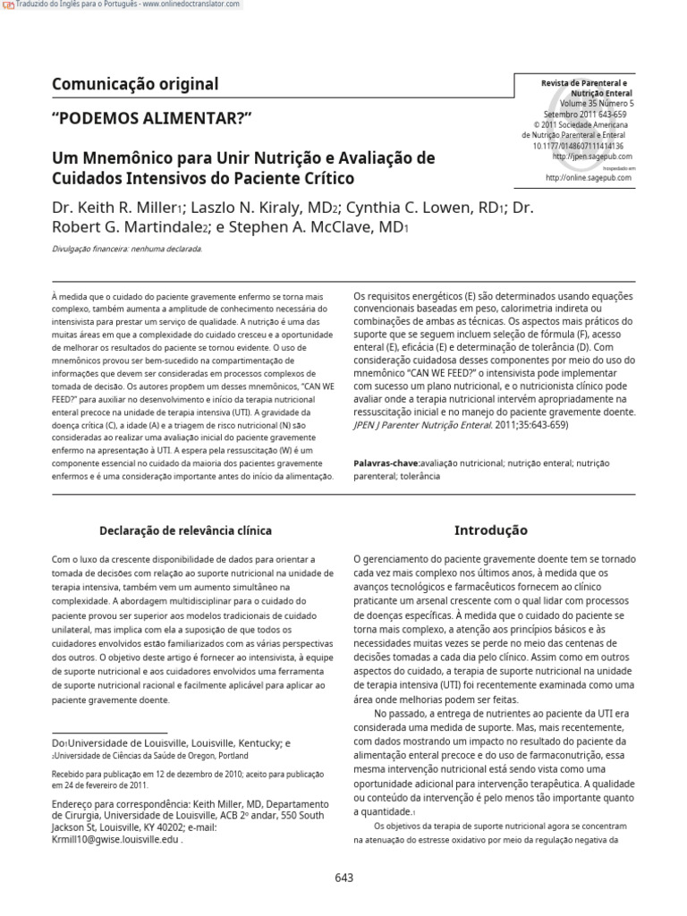 J Parenter Enteral Nutr - 2011 - Miller - CAN WE FEED A Mnemonic To ...