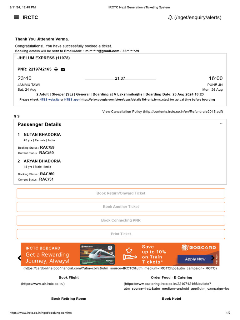 IRCTC Next Generation ETicketing System | PDF