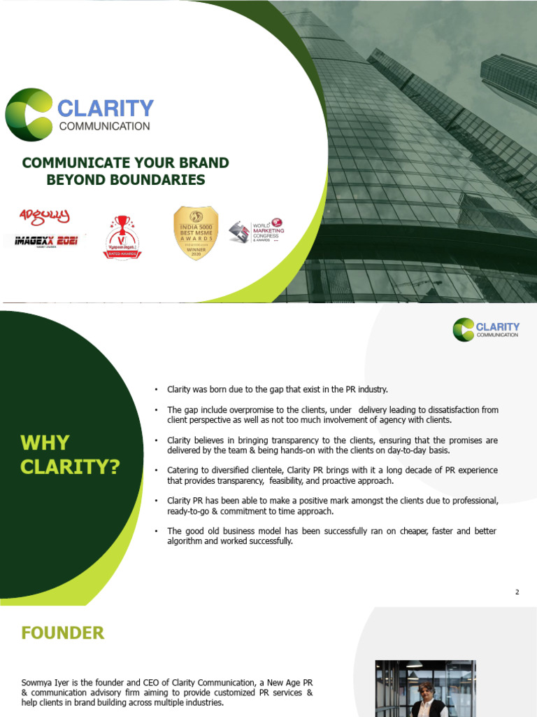 Clarity Communication Credentials 2023 | PDF