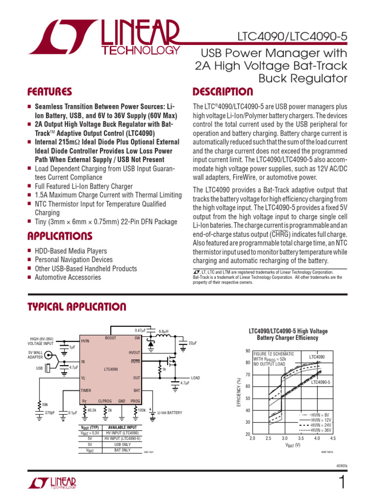 LTC 4090 | PDF | Battery Charger | Usb
