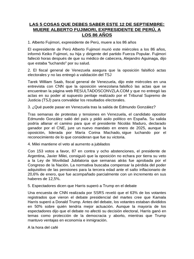 Las 5 Cosas Que Debes Saber Este 12 de Septiembre | PDF