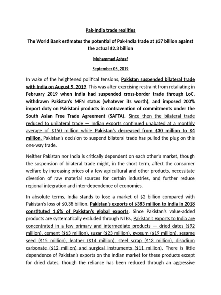Pak-India Trade Realities | PDF