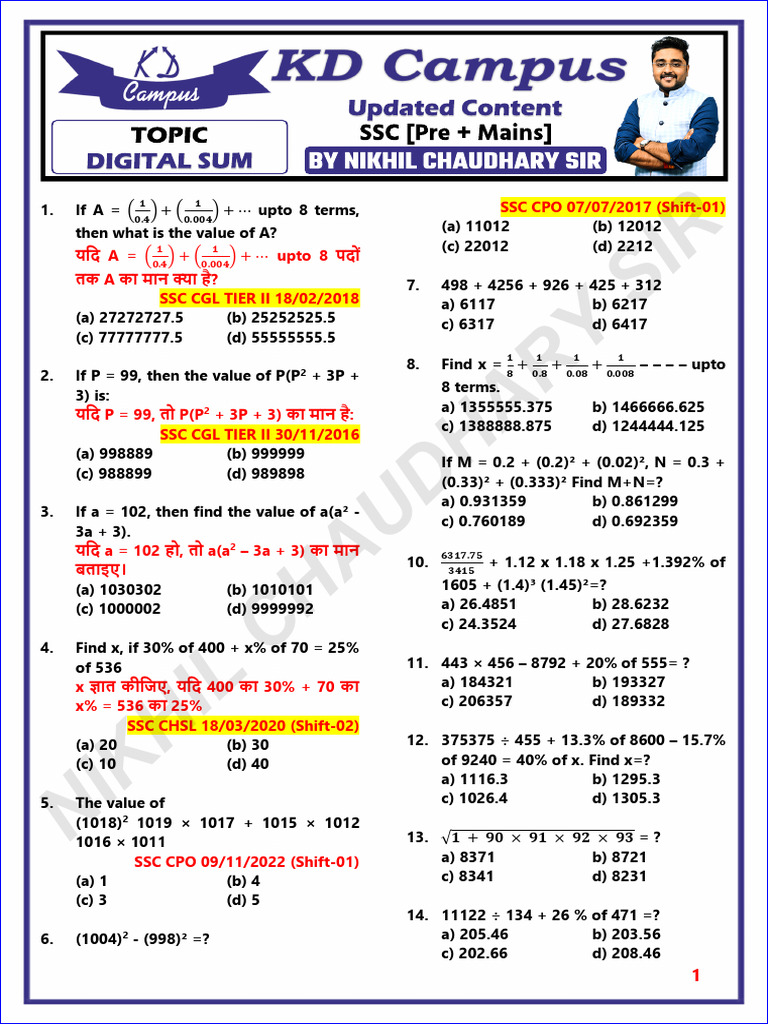 Digital Sum Lecture-01 (STUDENT) | PDF | Teaching Methods & Materials