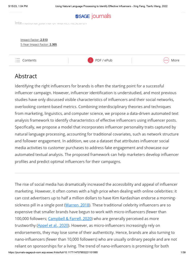 Using Natural Language Processing To Identify Effective Influencers - Xing Fang, Tianfu Wang ...