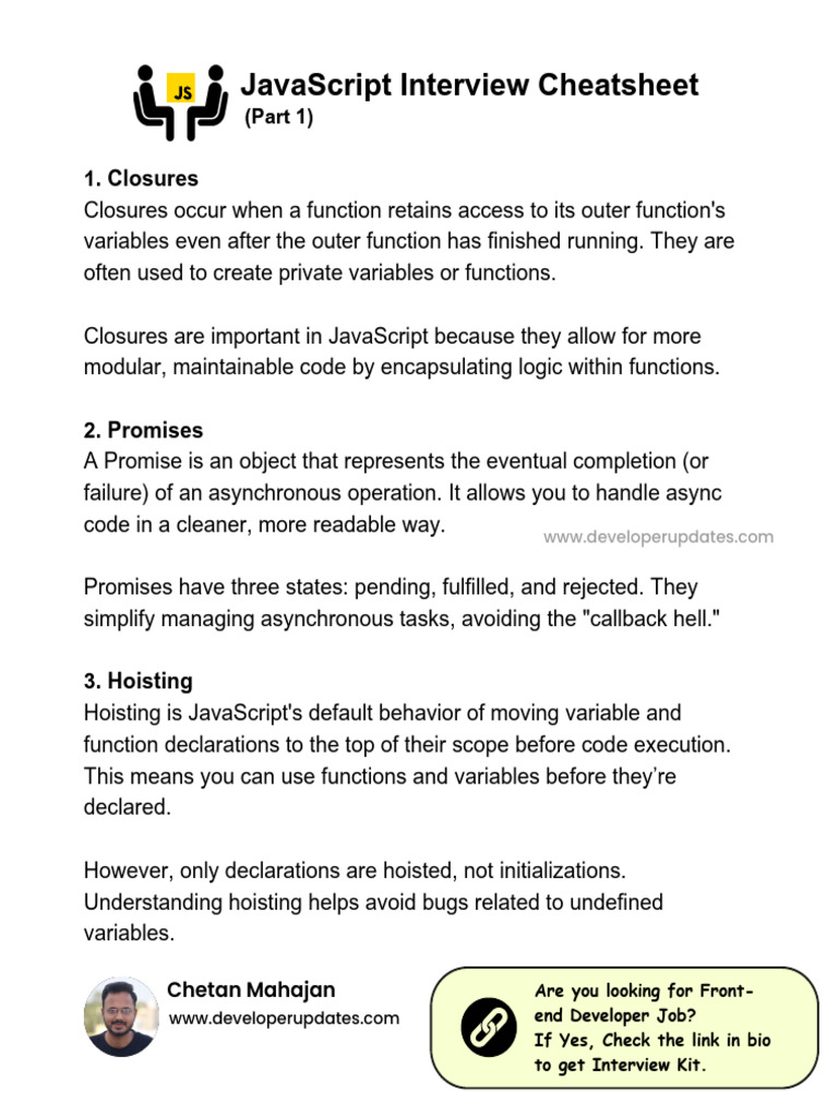 JavaScript Interview Cheatsheet | PDF JavaScript Interview Cheatsheet | PDF