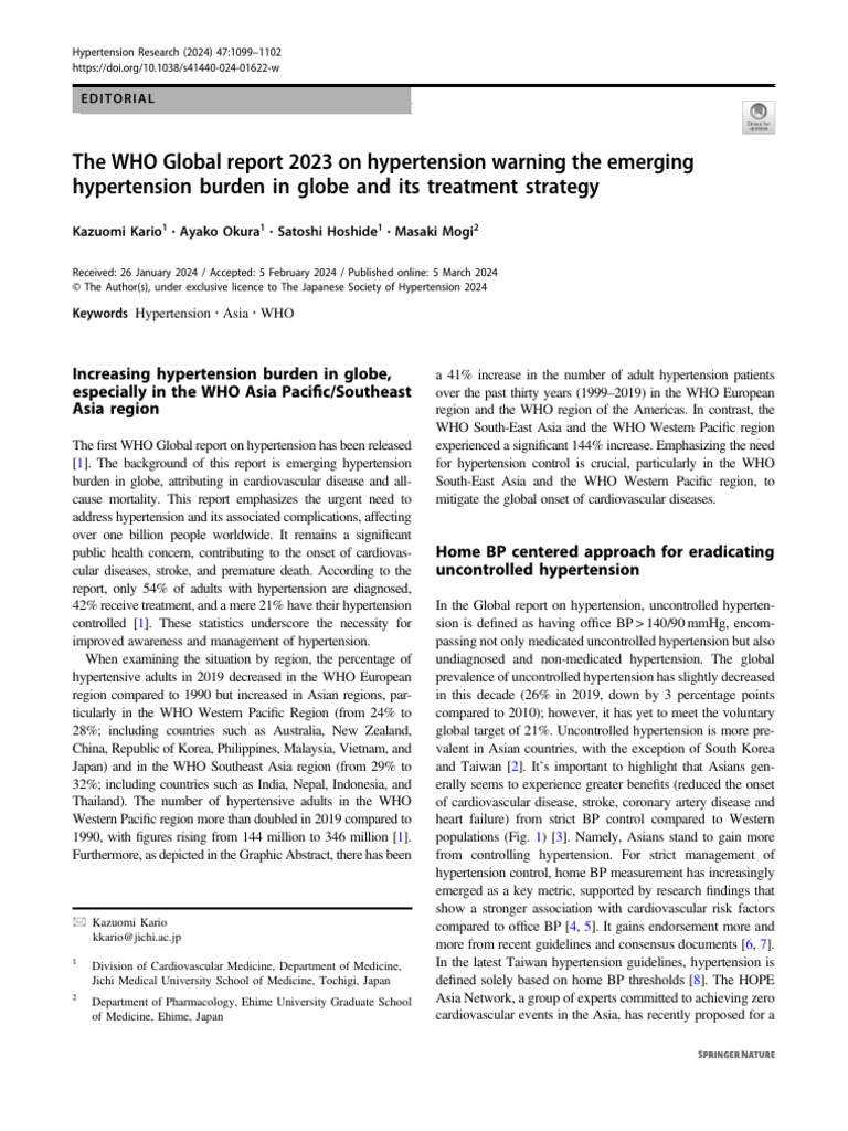 The WHO Global Report 2023 On Hypertension Warning The Emerging ...