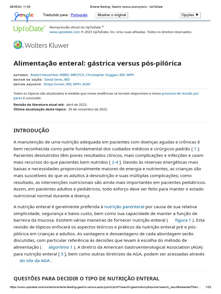 Enteral Feeding - Gastric Versus Post-Pyloric - UpToDate | PDF