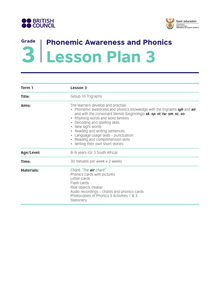 Grade 3 Phonics Lesson Plan | PDF | Phonics | Psycholinguistics