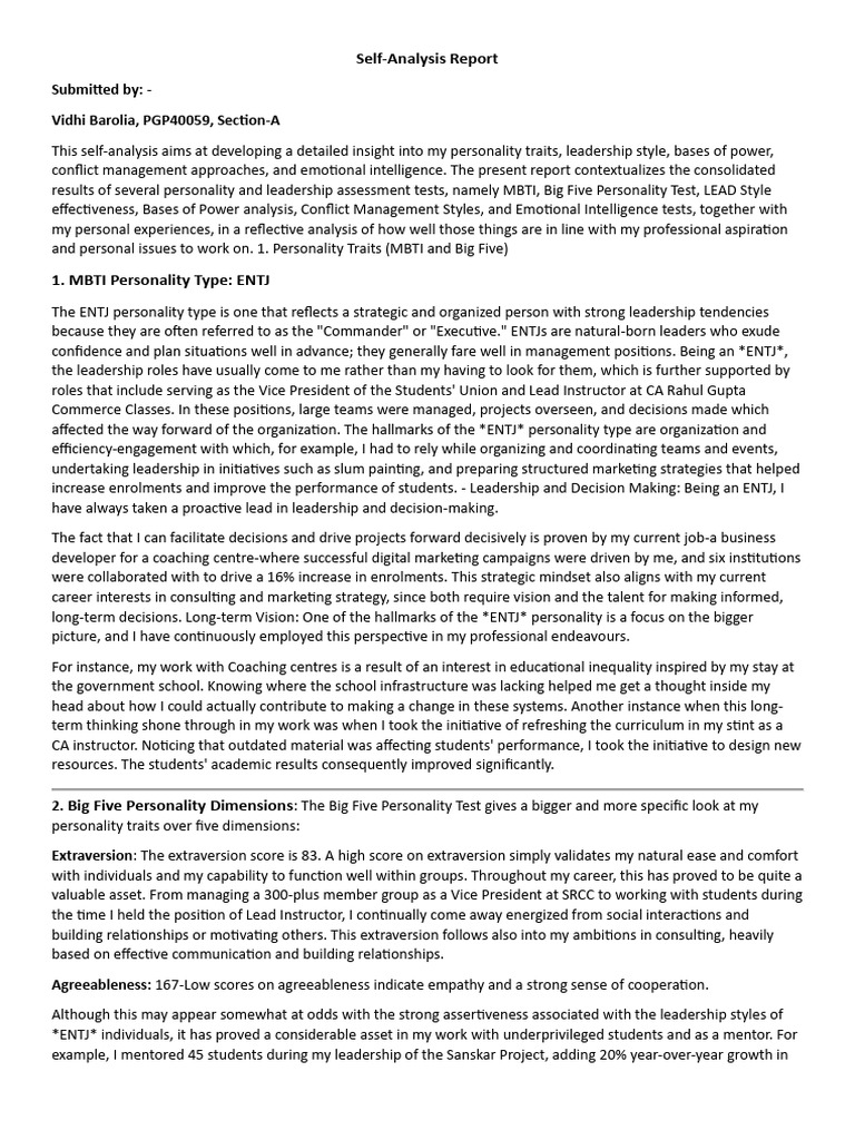 PGP40059 - BIO - Self Analysis - Report | PDF