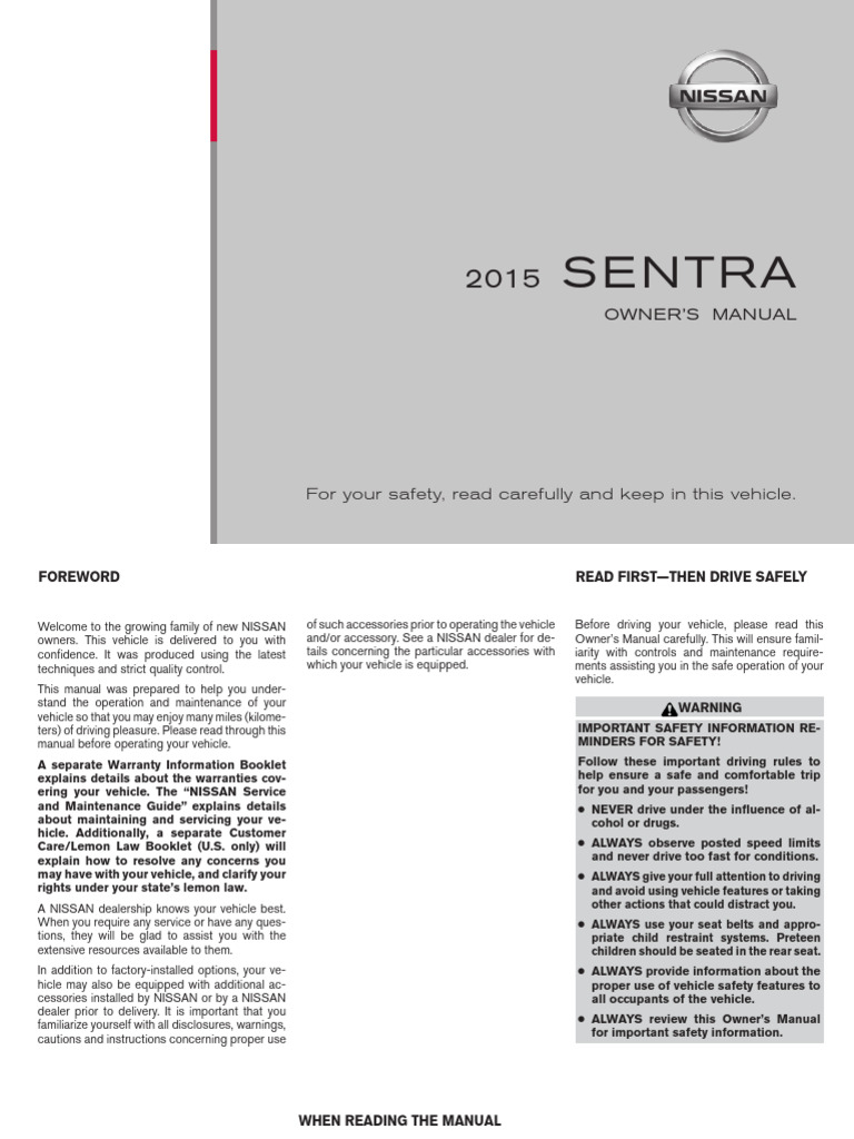 2015 Sentra Owner Manual | PDF