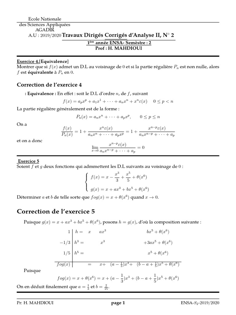 Correction TD2 Analyse | PDF