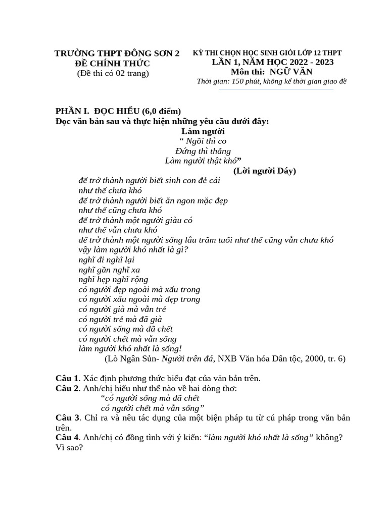 Môn NG Văn - HSG | PDF