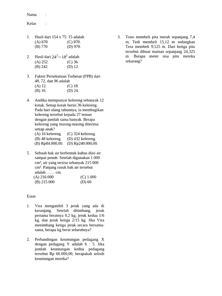 Soal SD Pak RIZKI WAHYU Mix | PDF