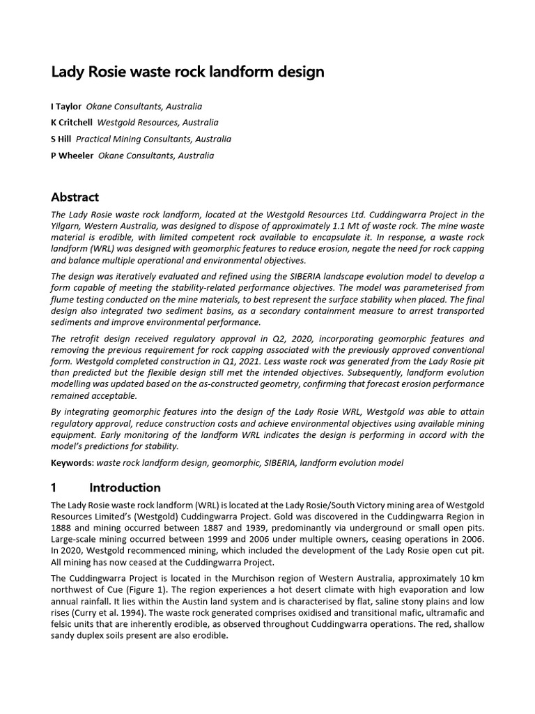 Lady Rosie Waste Rock Landform Design (Taylor Et Al., 2022) | PDF ...