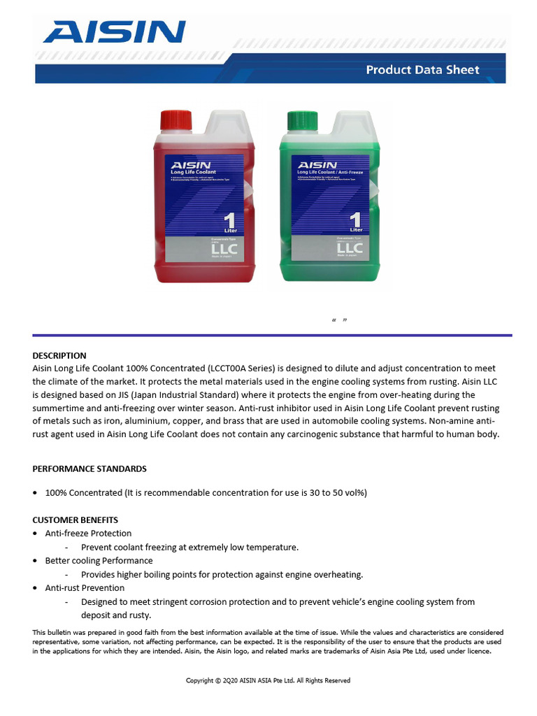 Aisin Long Life Coolant Fully Concentrated 100 PDS | PDF