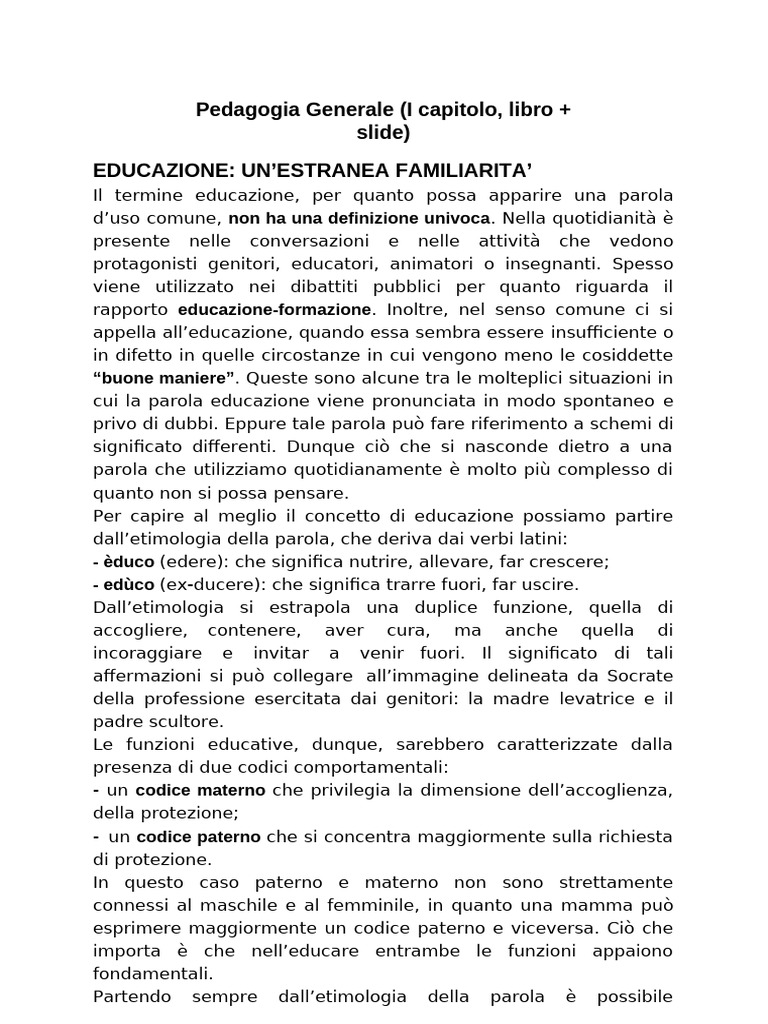Pedagogia Genrale (Riassunto) | PDF
