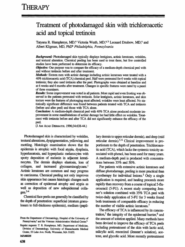 Treatment of Photodamage Skin With Trichloroacetic Acid and Topical ...