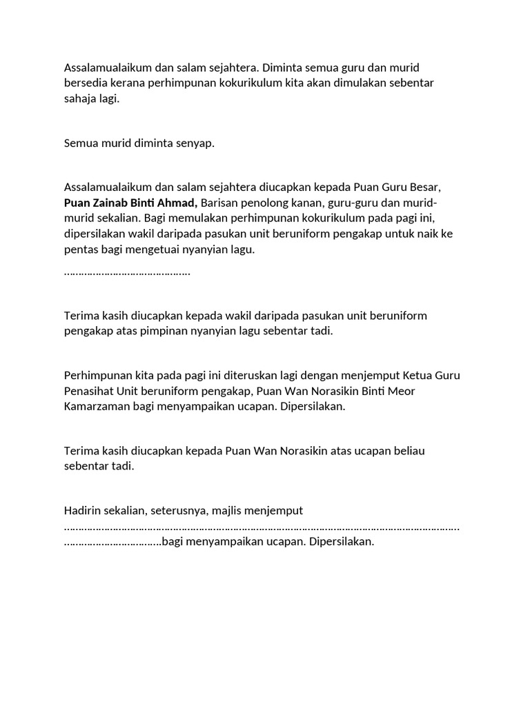Teks Pengerusi Majlis Hari Kokurikulum | PDF