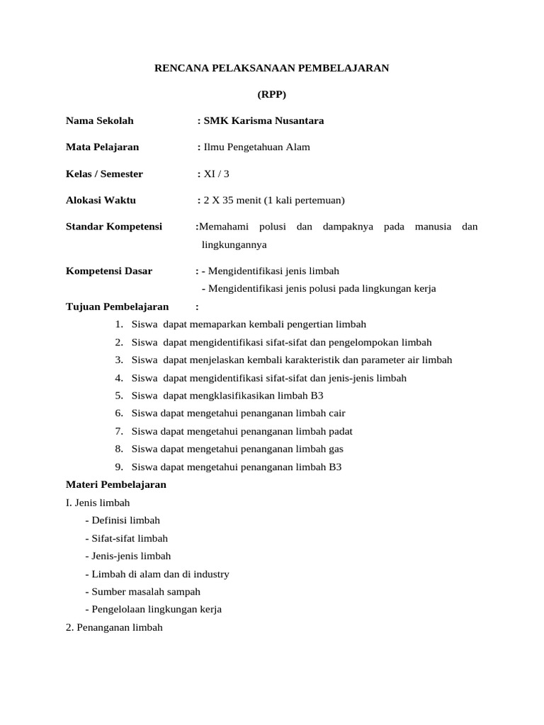RPP Kelas XI Smt. 1 | PDF