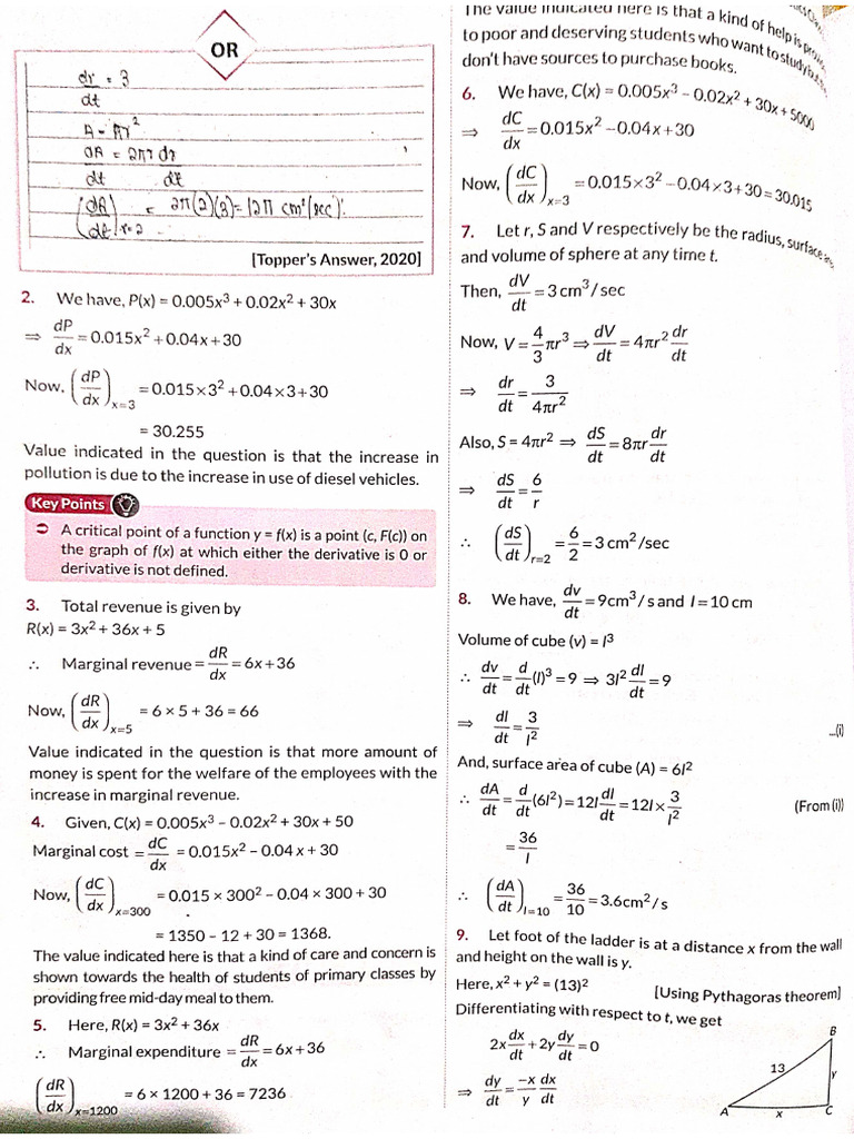Solution of Worksheet - Application of Derivatives | PDF