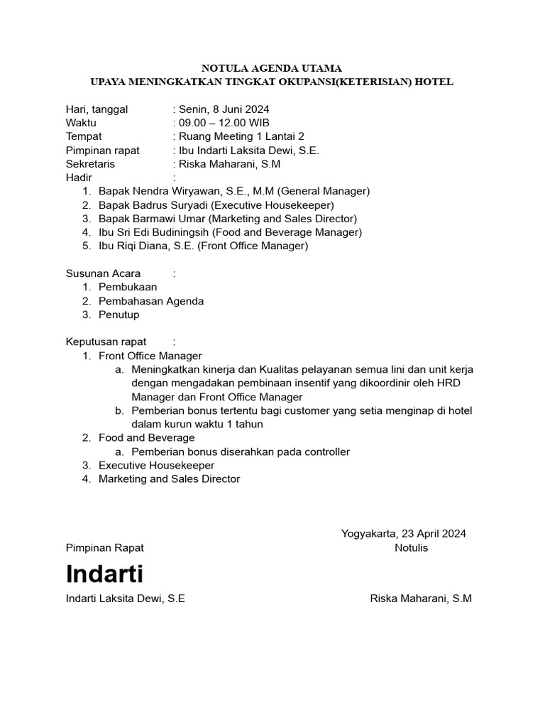 Contoh Notula Rapat | PDF