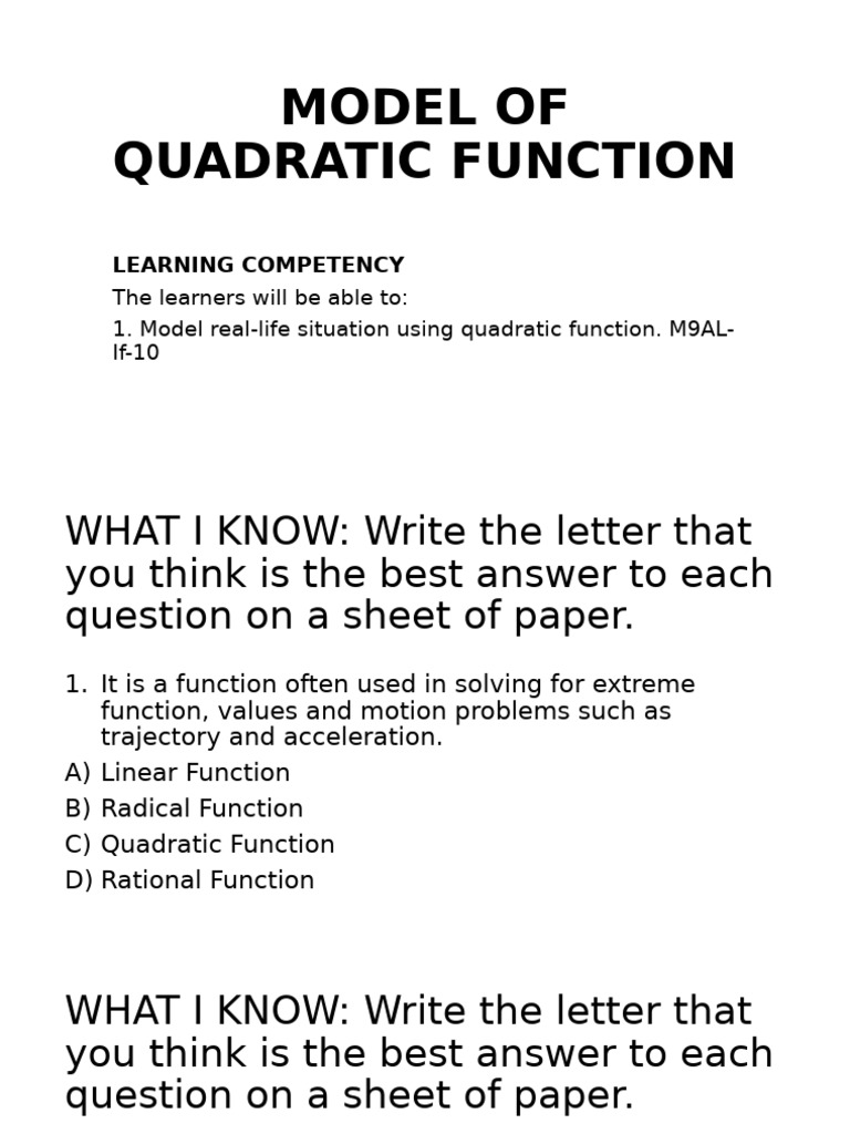 Model of Quadratic Function | PDF