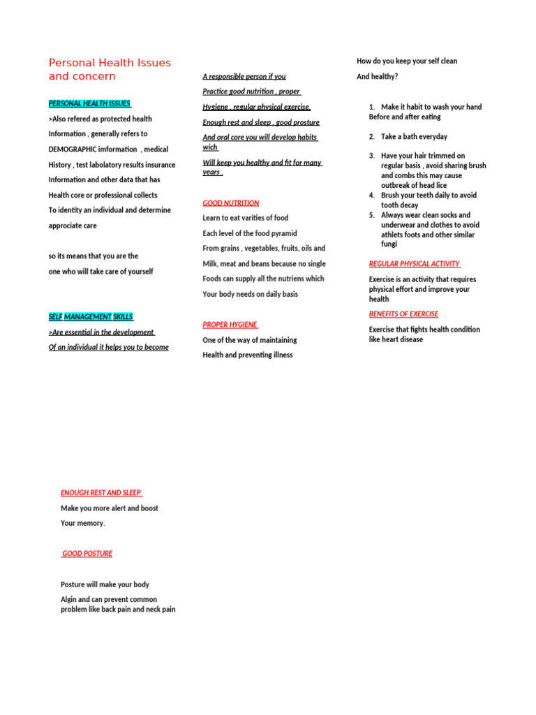 Personal Health Issues and Concern-Avril | PDF