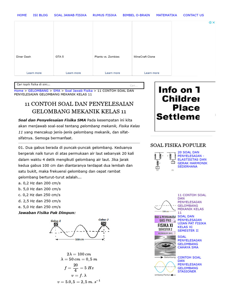 11 CONTOH SOAL DAN PENYELESAIAN GELOMBANG MEKANIK KELAS 11_Contoh Soal Dan Penyelesaian Fisika | PDF