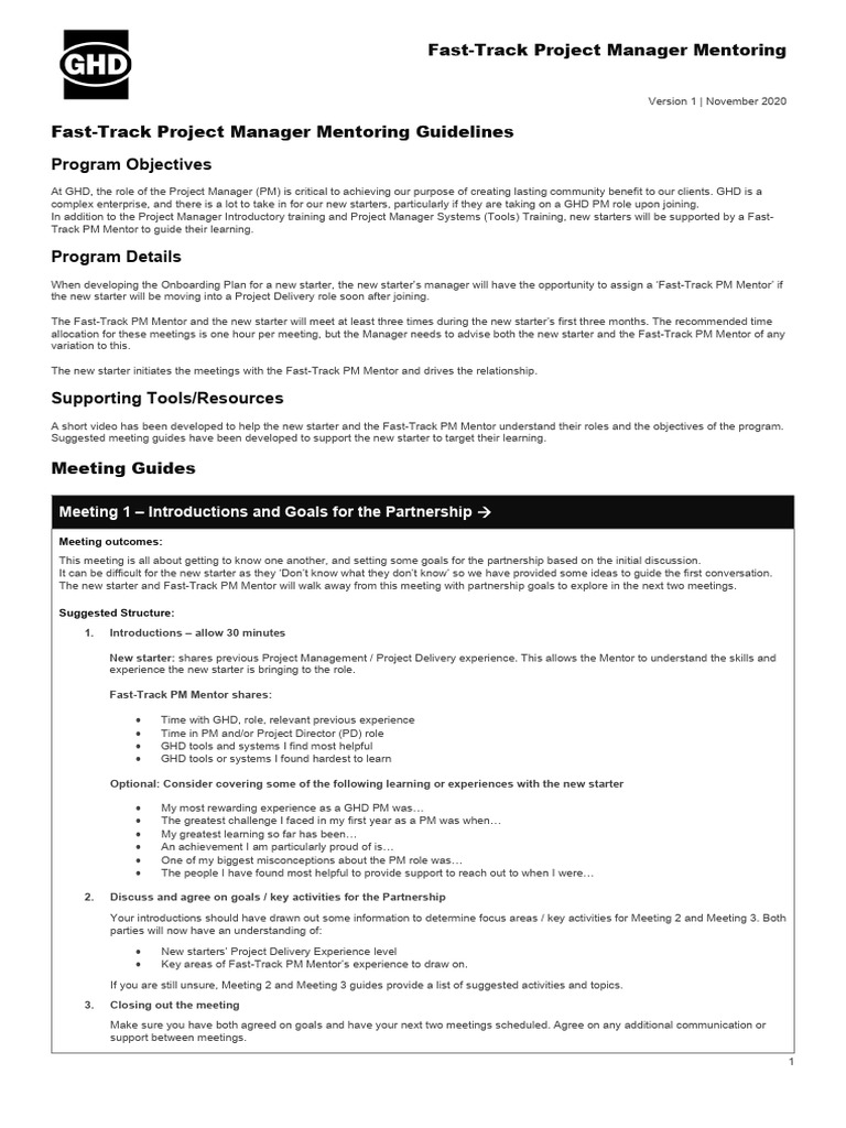 Fast Track PM Mentoring Guidelines | PDF