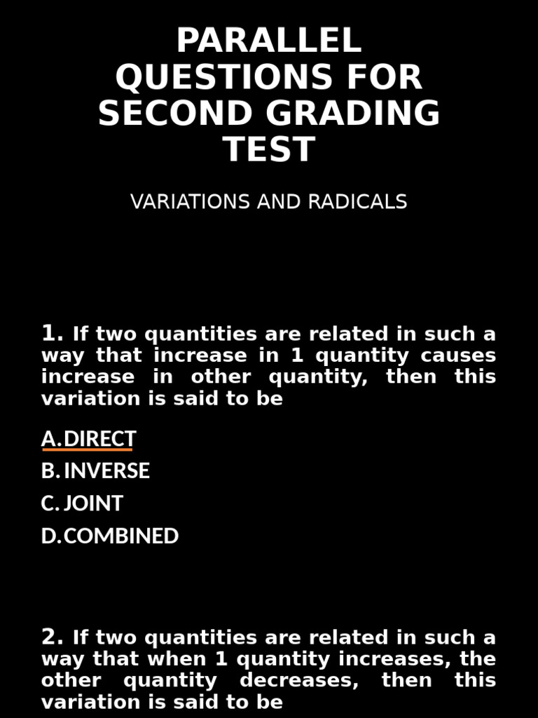 Parallel Questions For Second Grading Test | PDF