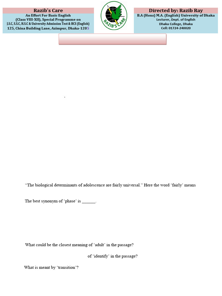 Adolescence (Lesson 1) | PDF