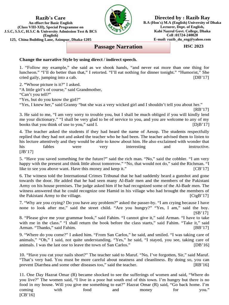 D 7. Passage Narration - Lecture Exam 2018 | PDF