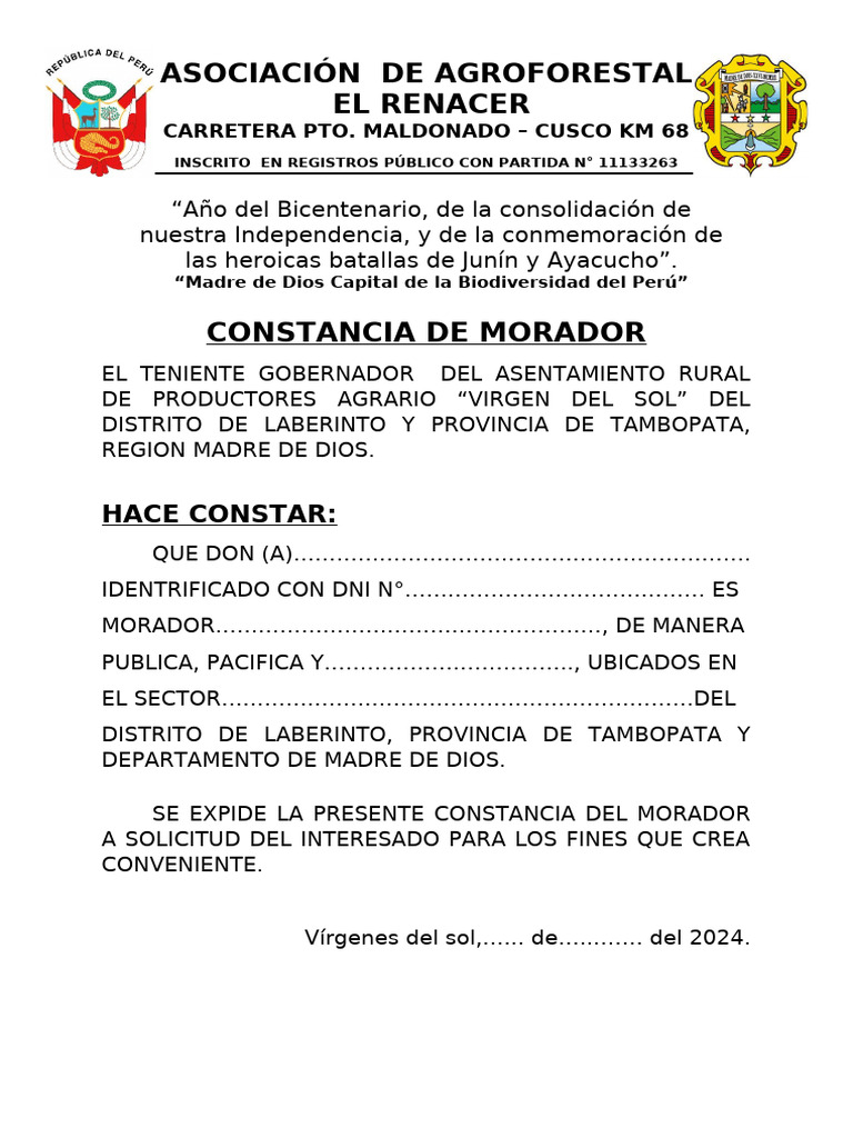 Constancia de Morador | PDF