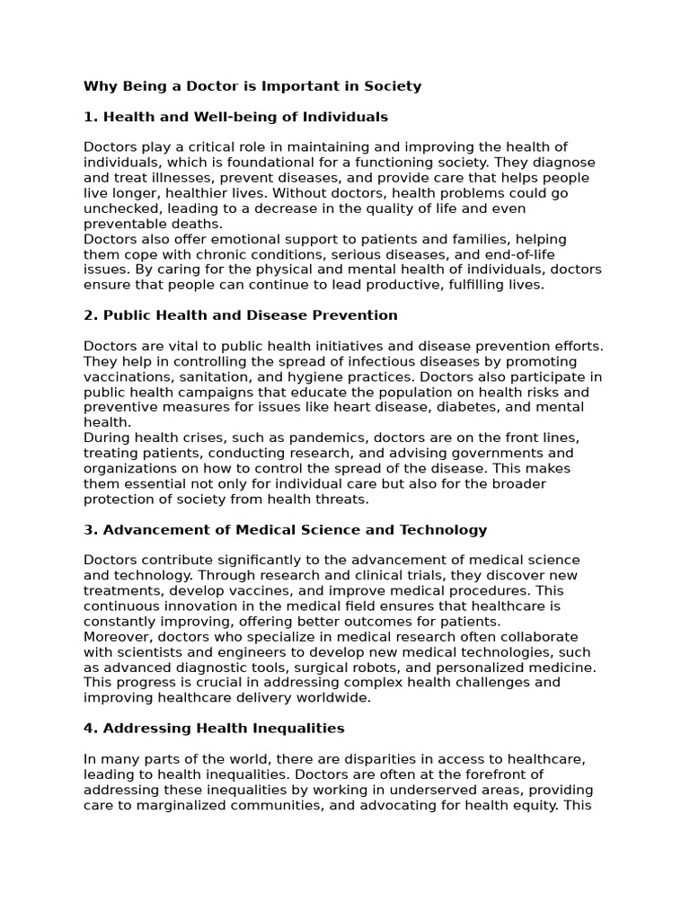 Why Being A Doctor Is Important in Society | PDF | Health Care | Self ...
