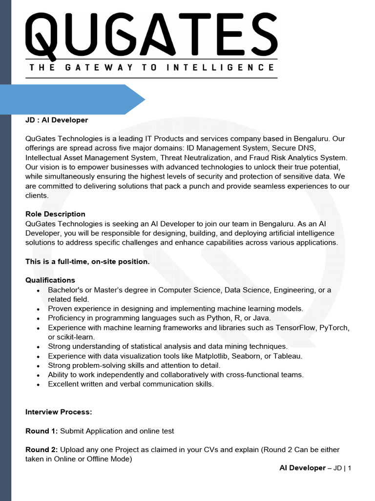AI Developer - JD (QuGates Technologies) | PDF