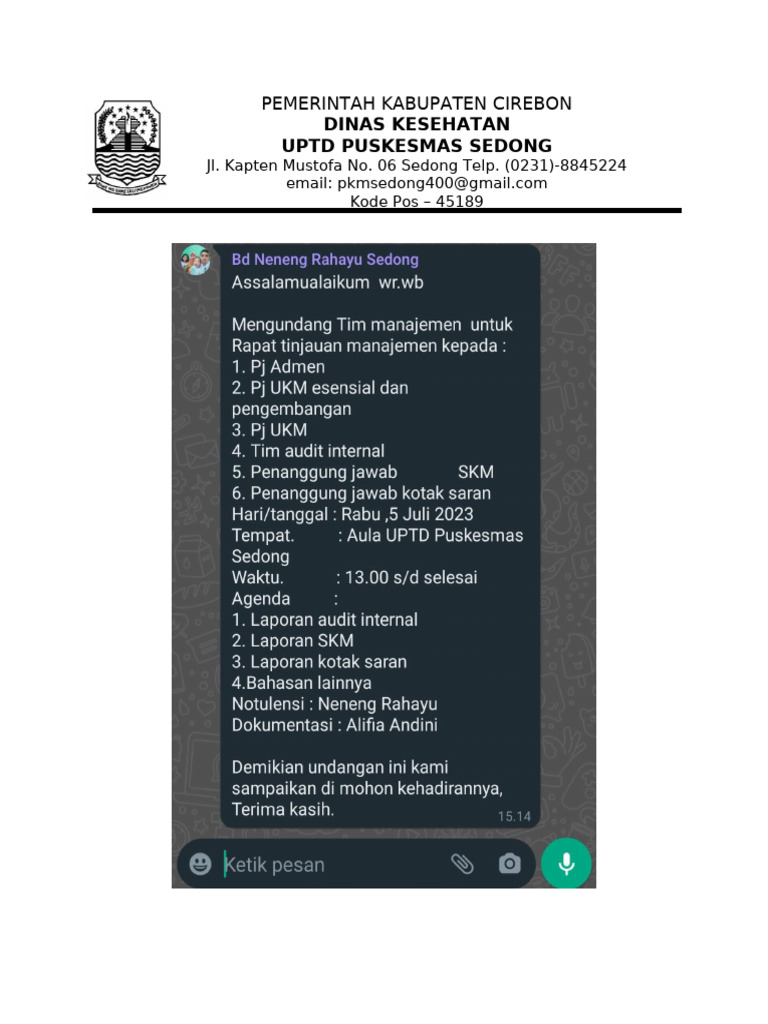 1.6.3.e Bukti Rapat Tinjauan Manajemen | PDF