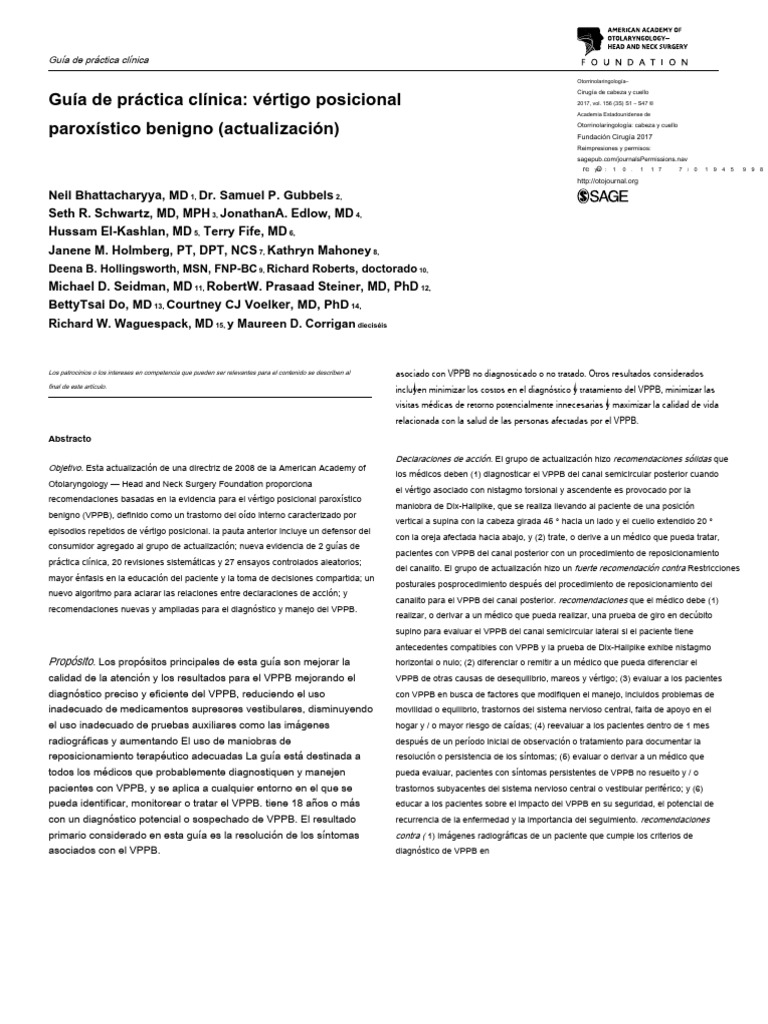 Clinical Practice Guideline Benign Paroxysmal Positional Vertigo ...