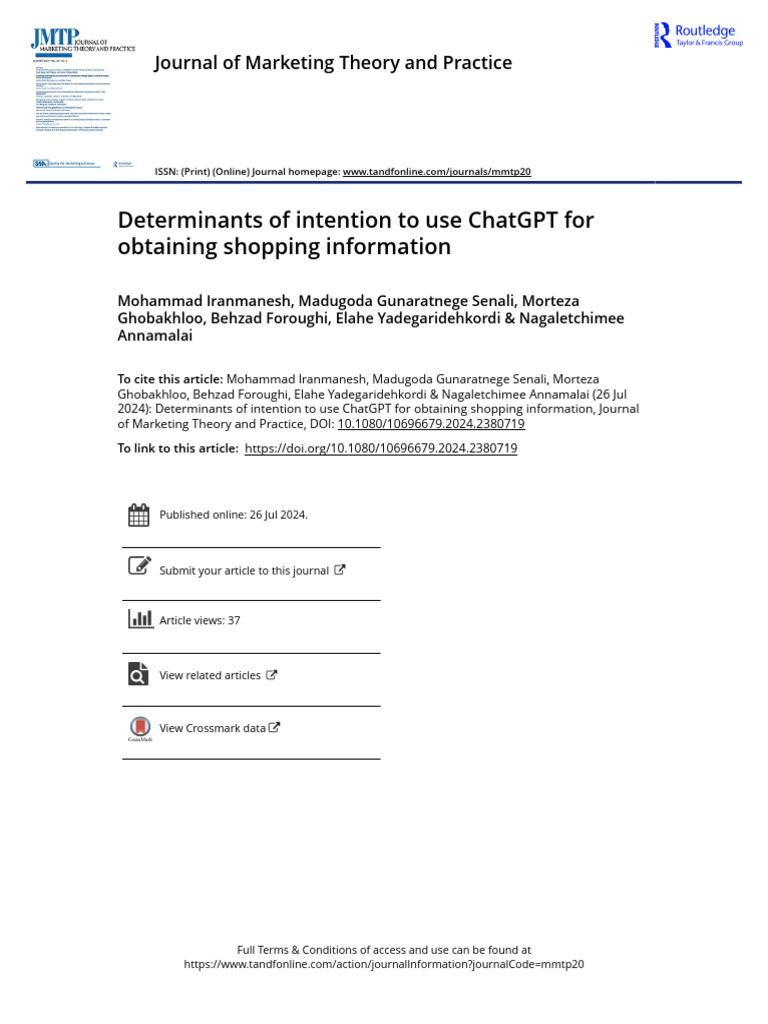 Determinants of Intention To Use ChatGPT For Obtaining Shopping Information | PDF | Cognition